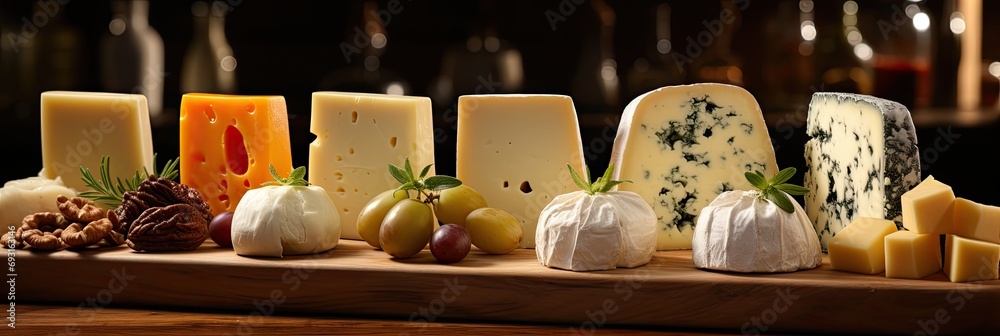 refined cheese tasting board with gourmet cheeses, from creamy to blue ...