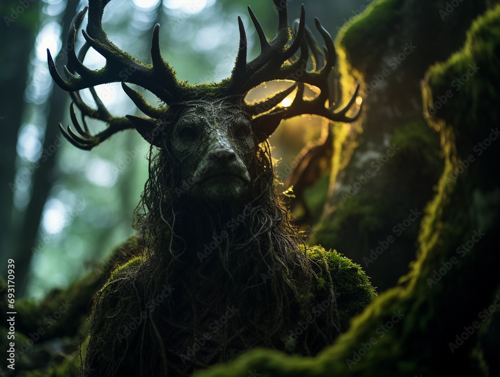 Enchanted forest creature portrait, skin sprouting moss and bark ...