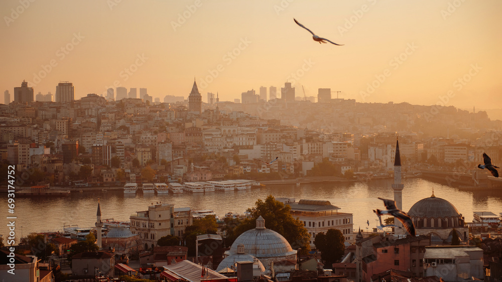 Natural background of beautiful morning Istanbul with cozy atmosphere ...