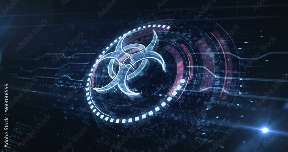 Biohazard danger alert and virus warning symbol digital concept. Cyber ...