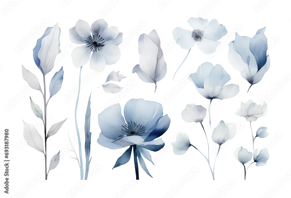Watercolor floral clipart set, loose watercolor, flowers, plants and ...