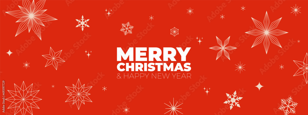 Christmas greetings banner with snowflakes and stars on red background ...