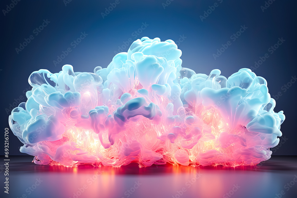 Neon Cloud, 3D illustration of a cloud illuminated with bright neon ...