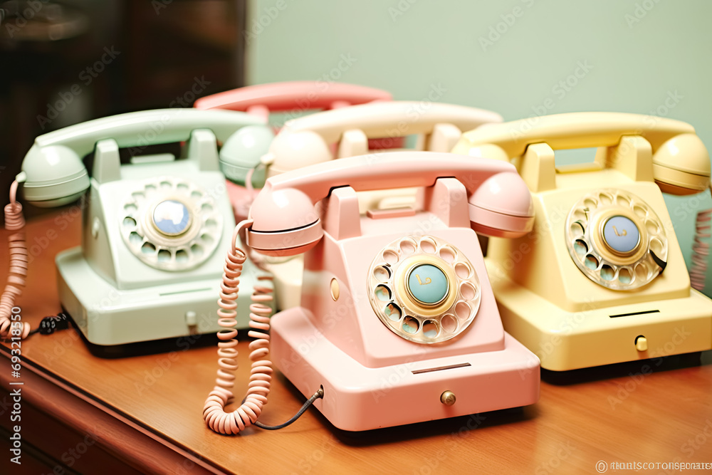 Retro charm, Landline phones in soothing colors, a nostalgic and ...