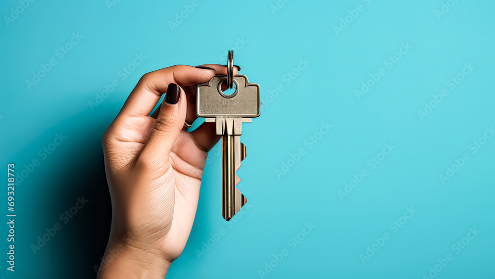 Key moments, Singular key on a captivating blue background, a symbolic ...