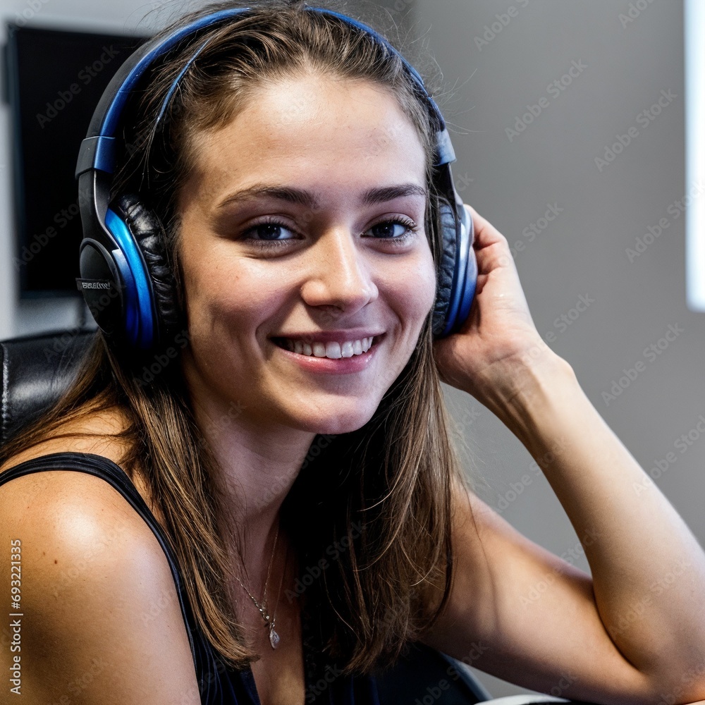 hot attractive gamer girl live streaming on twitch playing modern ...