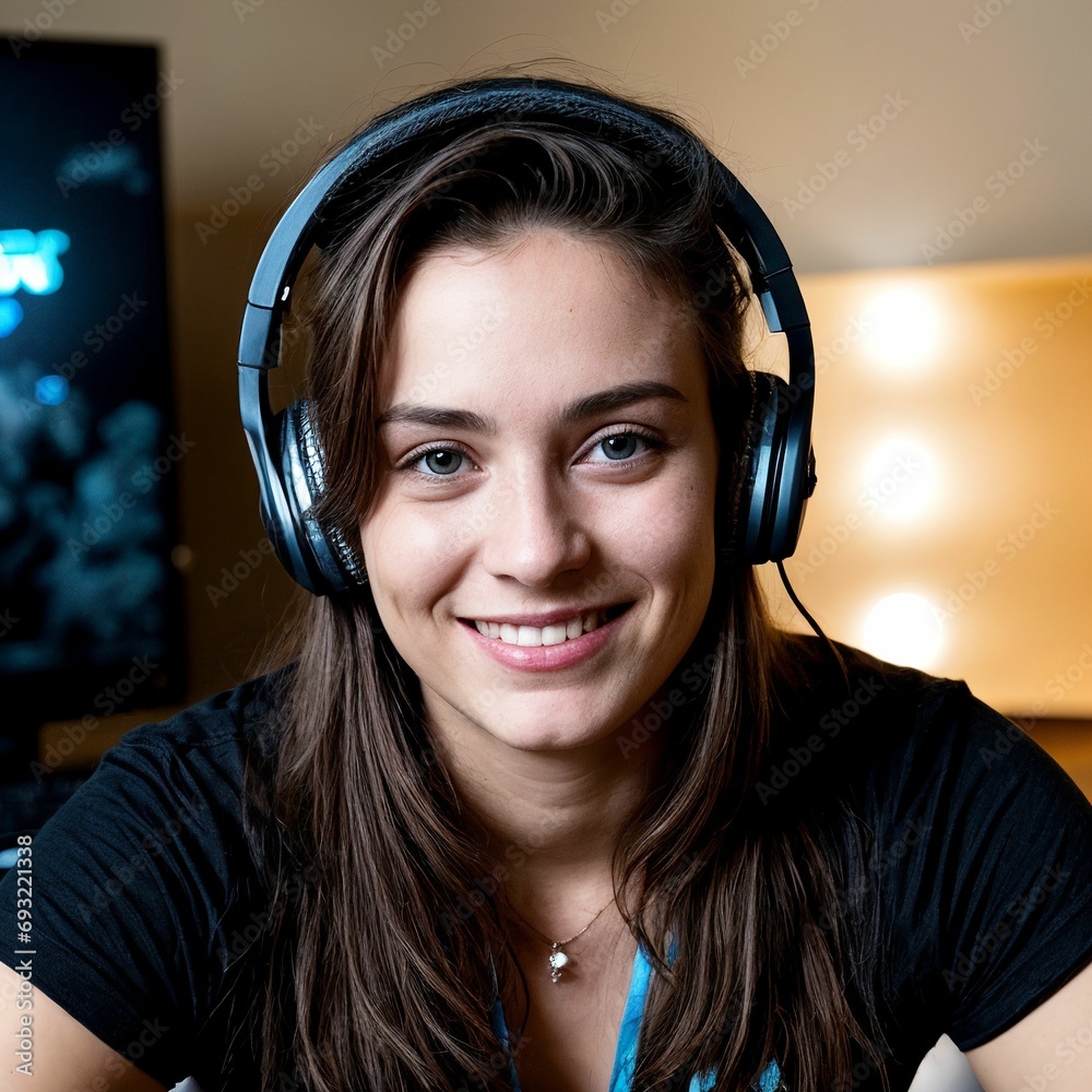 hot attractive gamer girl live streaming on twitch playing modern ...
