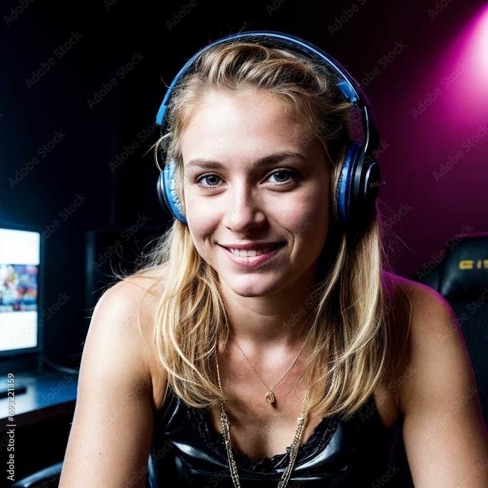 hot attractive gamer girl live streaming on twitch playing modern ...