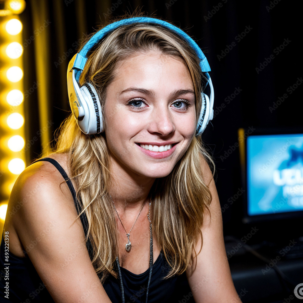 hot attractive gamer girl live streaming on twitch playing modern ...