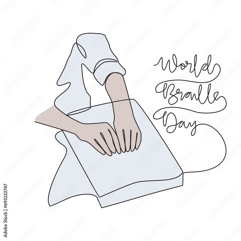 One continuous line drawing of World braille day vector illustration ...