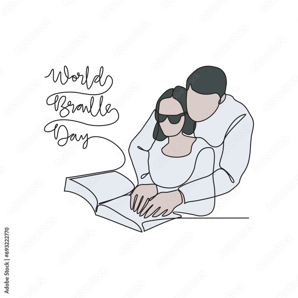 One continuous line drawing of World braille day vector illustration ...
