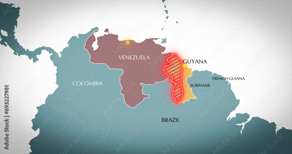 borders of Venezuela and Guyana. Territorial dispute between Venezuela ...