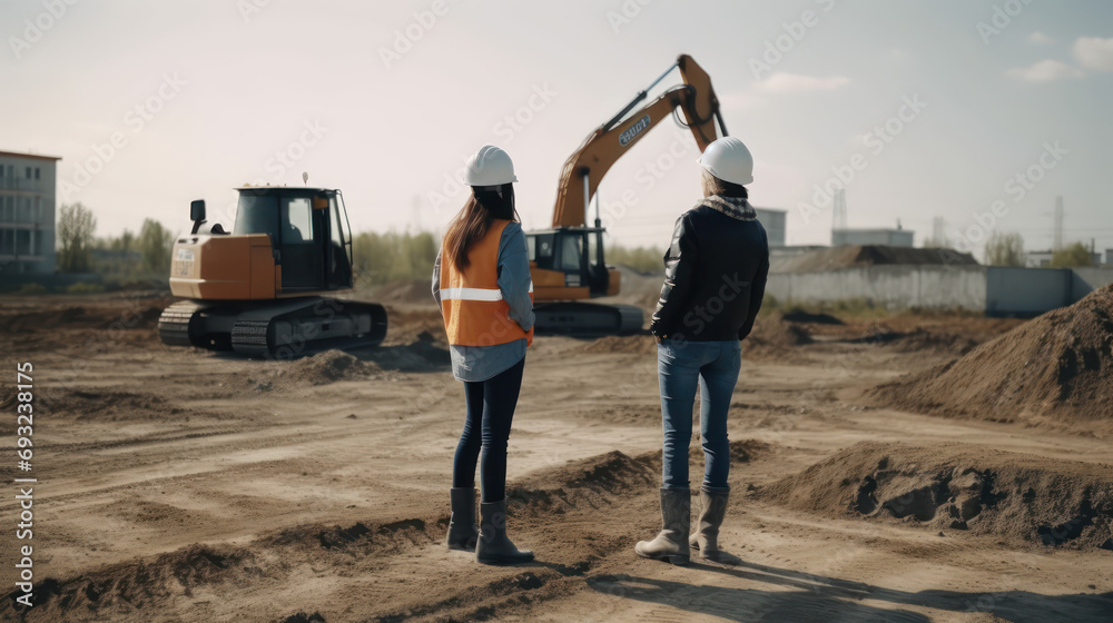 Back View Of Hispanic Female Project Manager And Caucasian Male Civil ...