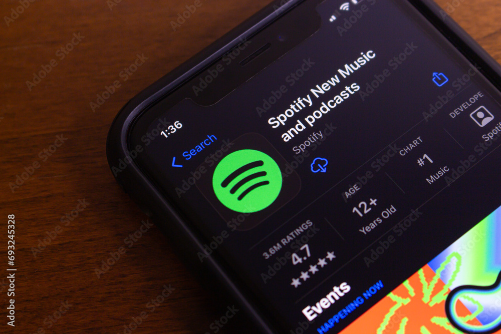 Vancouver, CANADA - Dec 12 2023 : Spotify app seen in App Store in ...