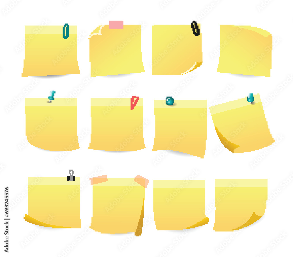 Realistic yellow blank sticky notes set collection isolated on white ...