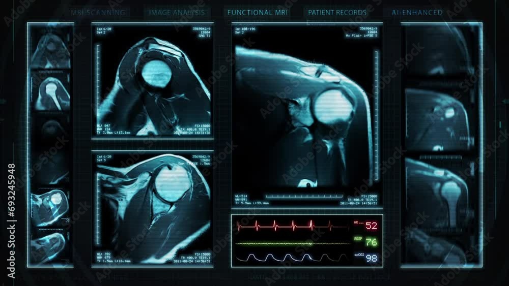 MRI Shoulder Scanning Animation. Joint Data, Vital Signs on Display ...