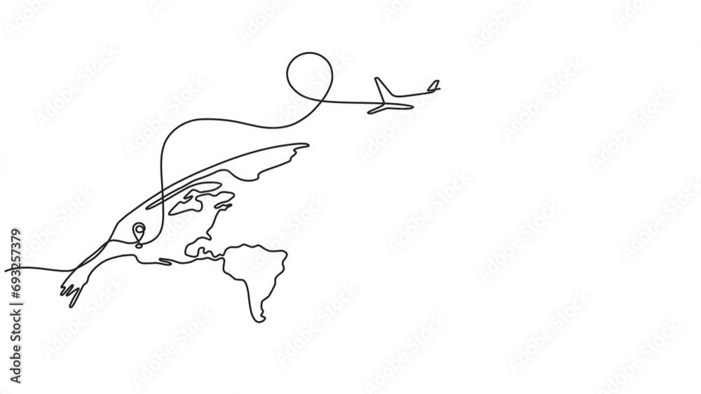 Continuous one line animation video of plane path of airplane flight ...