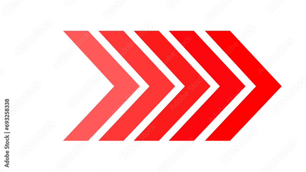 Red swipe forward or right pointing solid arrow icon. Right direction ...