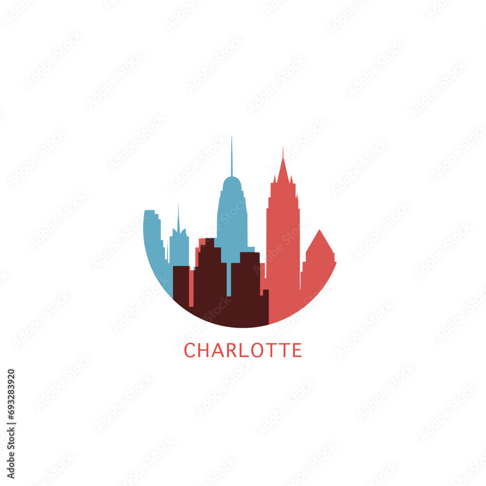 Charlotte USA United States cityscape skyline city panorama vector flat ...