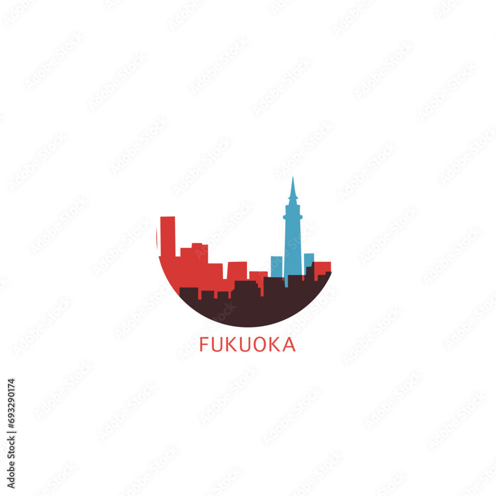 Fukuoka cityscape skyline city panorama vector flat modern logo icon ...