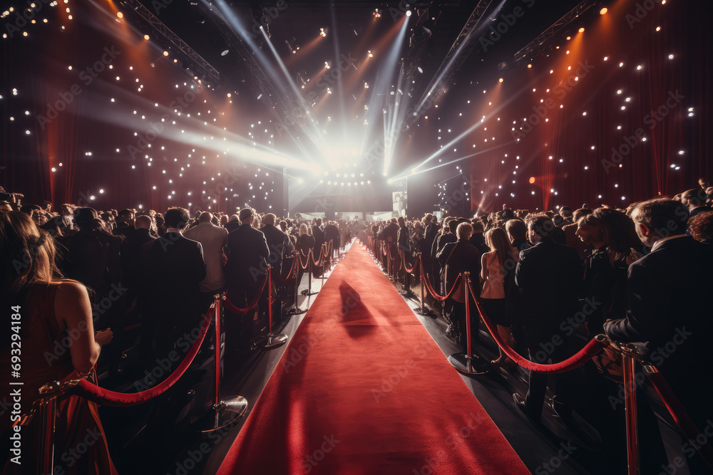 Red carpets, lights left and right of the carpet, And photographers ...