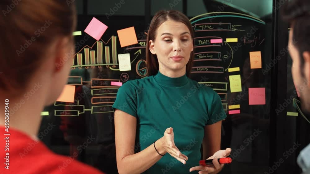 Skilled executive manager explain business idea to diverse investor ...