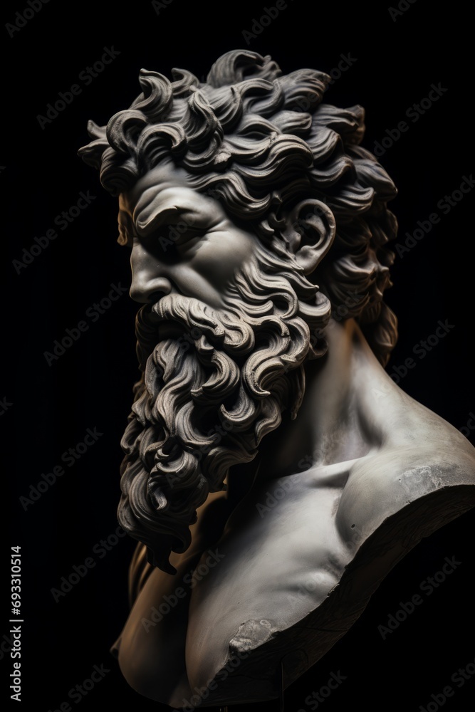 Greek god sculpture profile picture with black background Stock Photo ...