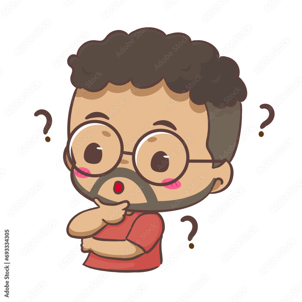Cute man thinking of idea cartoon character. People expression concept ...