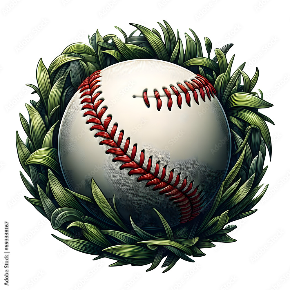 old Baseball Ball with grass illustration Isolated on transparent ...