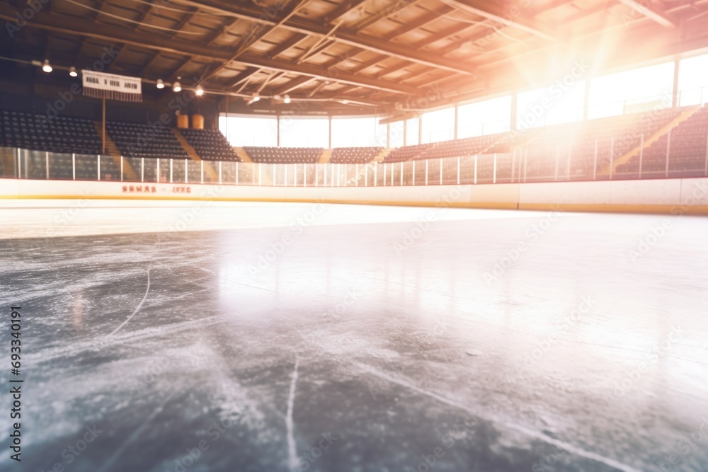 A picture of a hockey rink with numerous empty seats. This image can be ...
