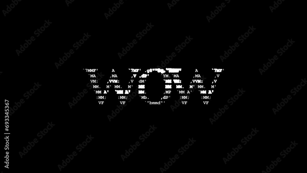 Wow ascii animation on black background. Ascii art code symbols with ...
