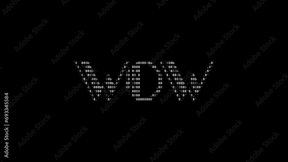 Wow ascii animation on black background. Ascii art code symbols with ...