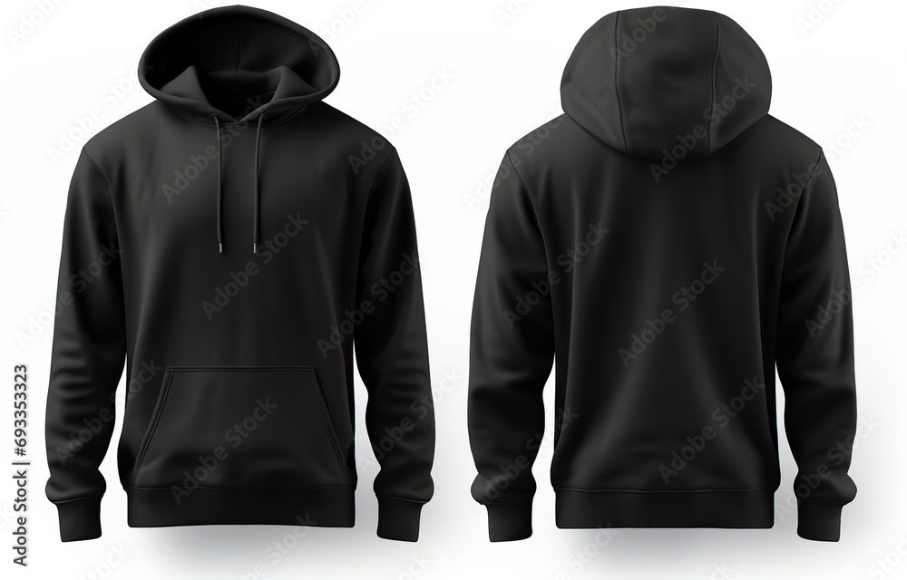 Blank black hoodie in front and back view, mockup, white background ...