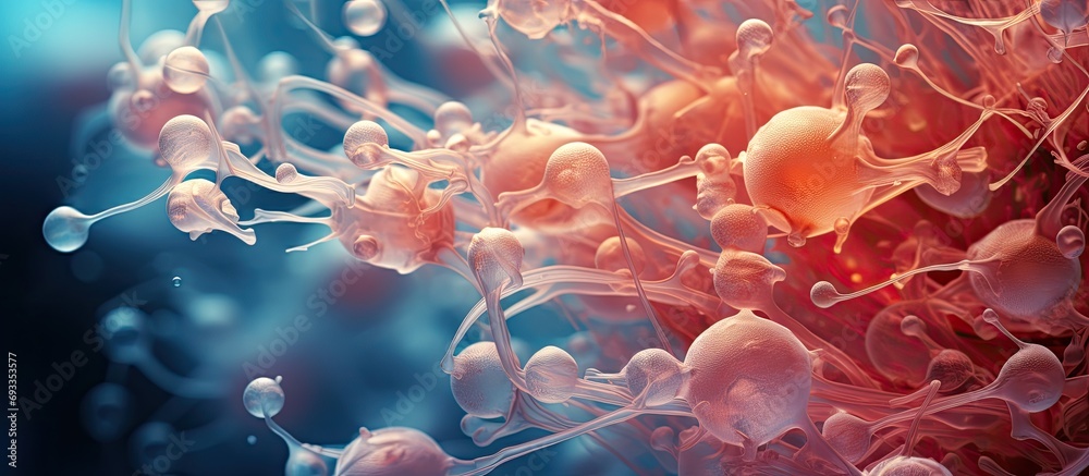 Microscopic view of human tissue with rotating organic cell. Stock ...