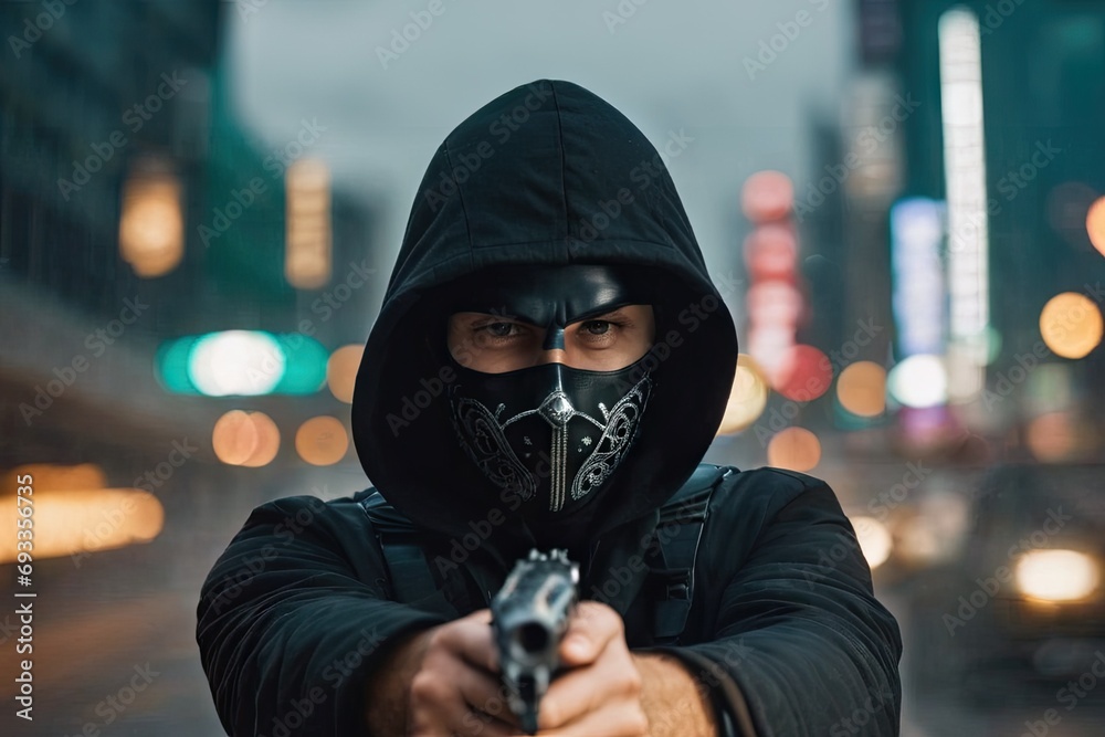 Bank robber or a robbery or rebellion and riot, masked Stock Photo ...