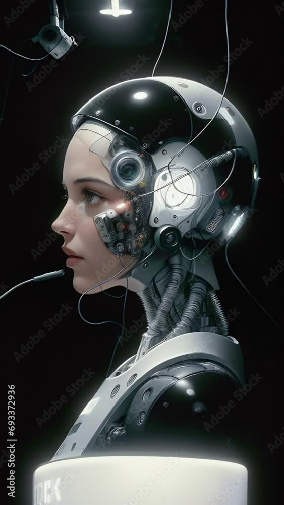 Side profile of female humanoid with wires, and technological details ... Side profile of female humanoid with wires, and technological details ...