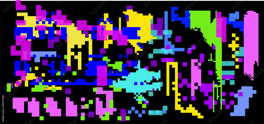 Abstract glitched background with VHS pixel compression artifacts. Lo ...