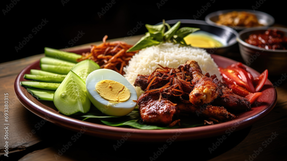 iconic Malaysian dishes, nasi lemak, rendang, and satay Stock Photo ...