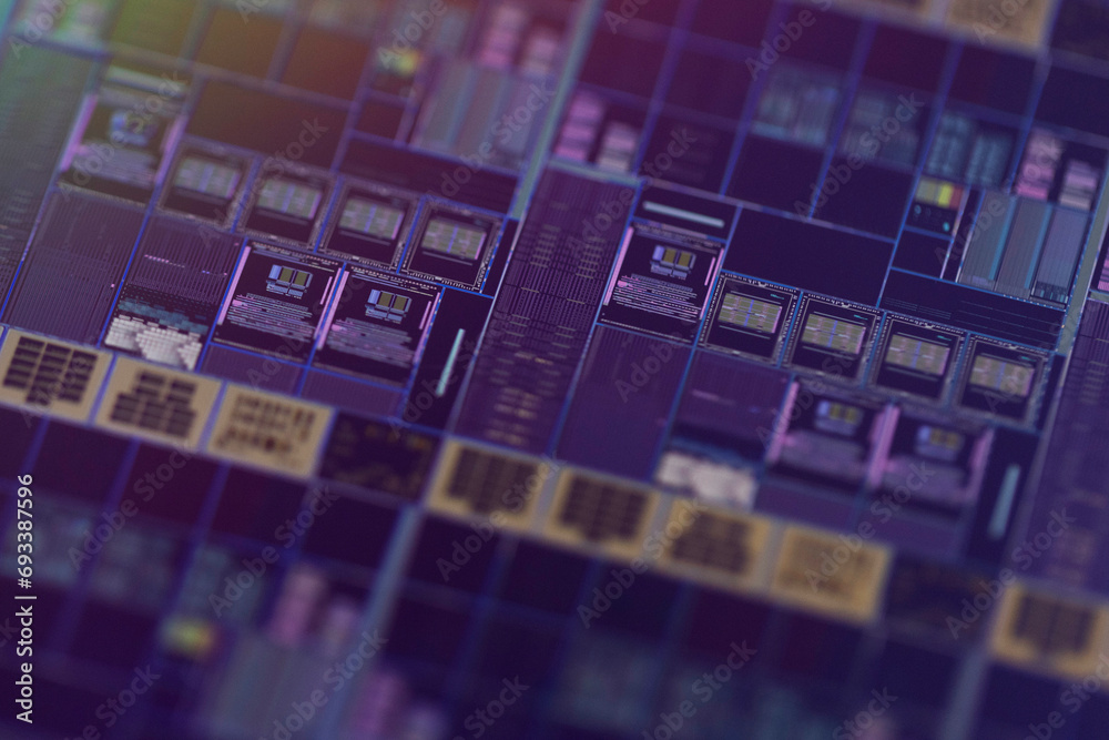Macro Shot of a Silicon Wafer with Computer Chips during Manufacturing ...