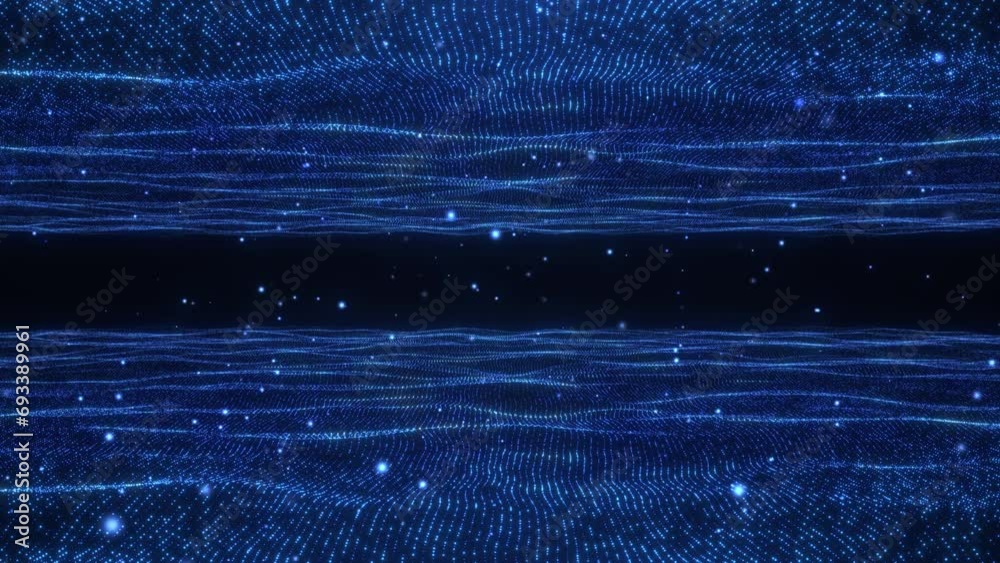 Abstract digital dynamic particle waves with light motion lights background, data flow, cyber ...