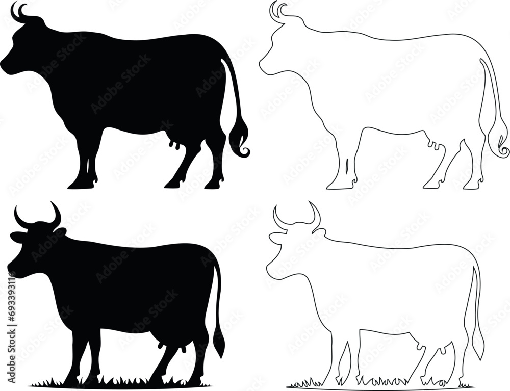 Cow silhouettes, vector illustrations, cows outlines. Perfect for farm ...