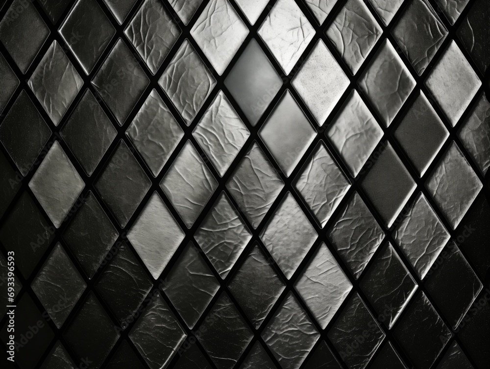 Abstract black glass pattern with metallic textures on a reflective ...
