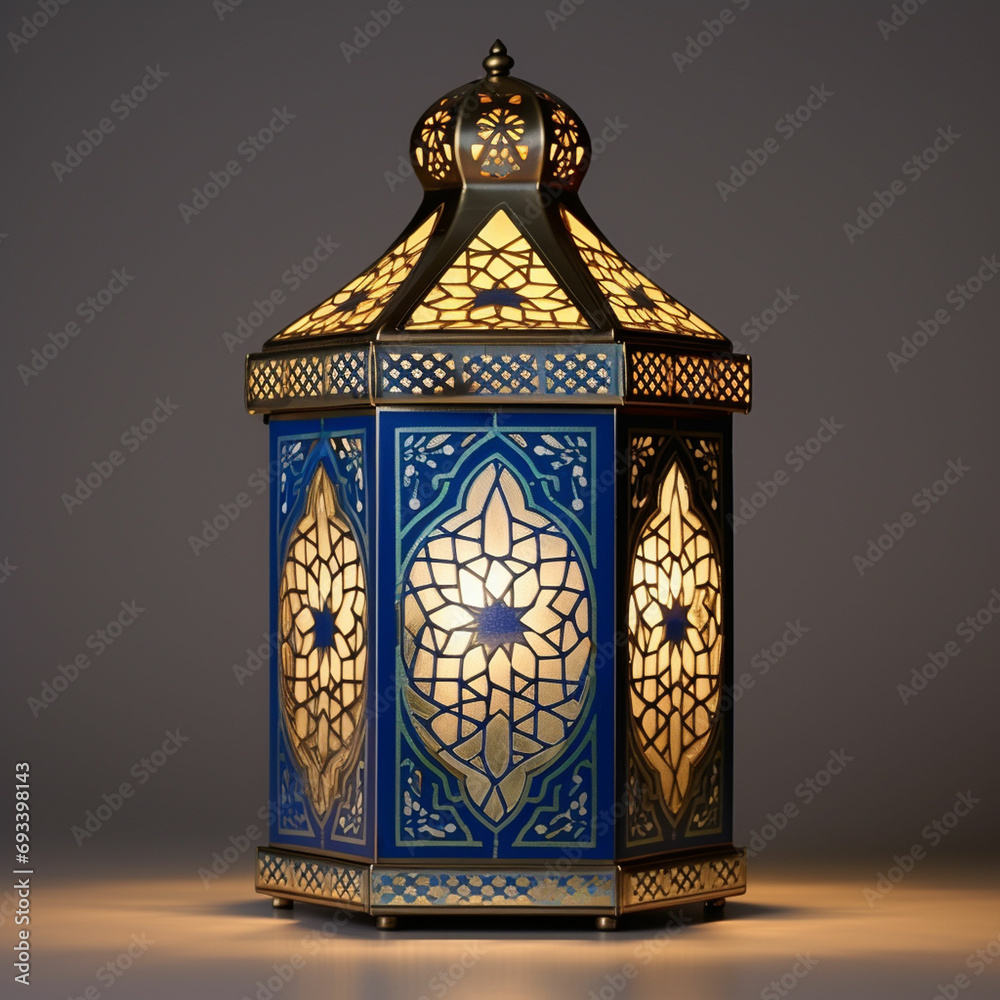 Decorate the lantern with traditional Islamic tile patterns and place ...