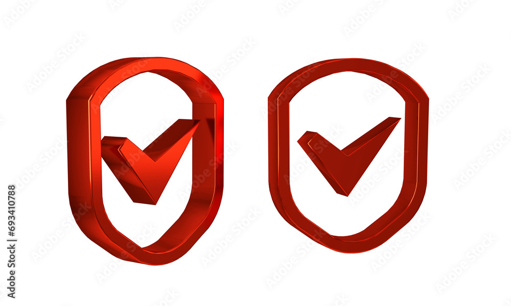 Red Shield with check mark icon isolated on transparent background ...
