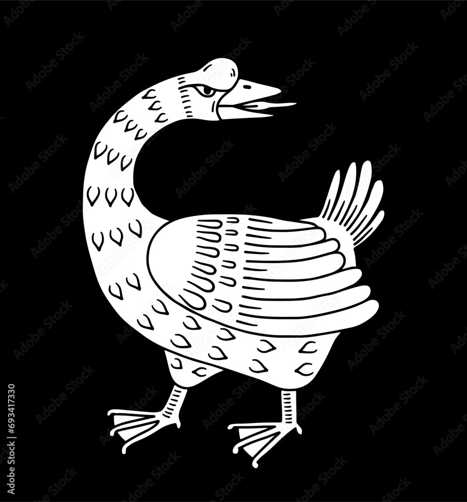 Ancient celtic mythological symbol of goose. Zoomorphic medieval vector ...