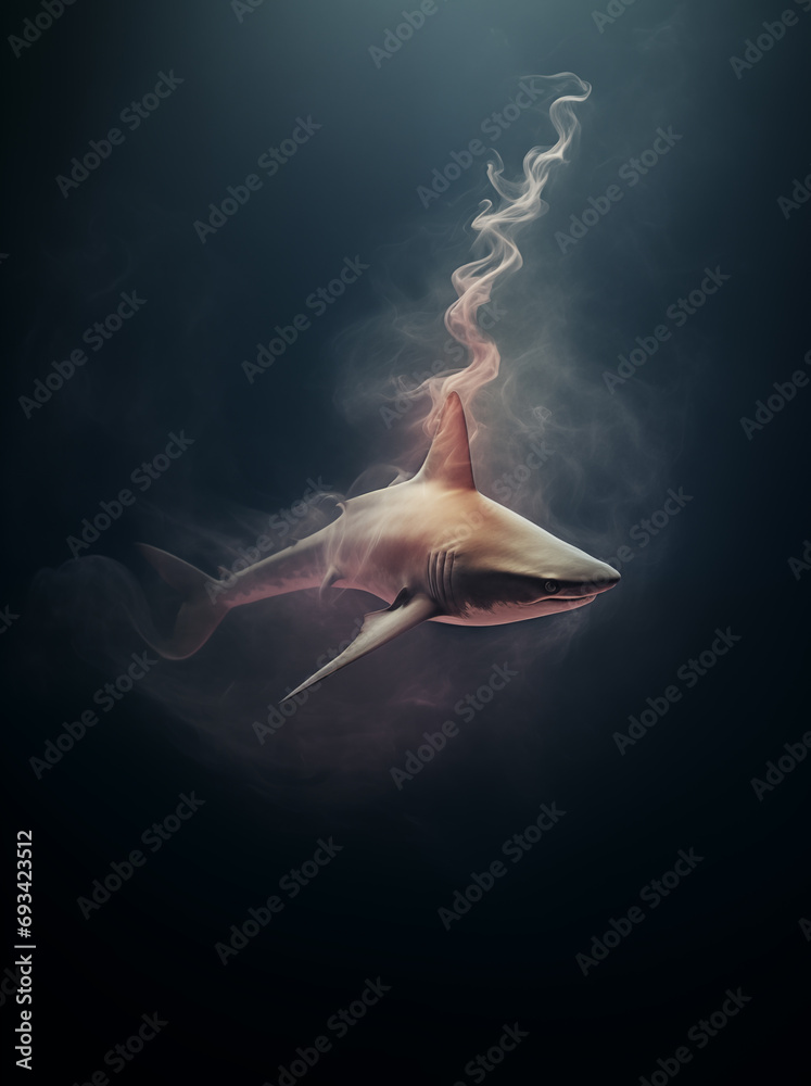 Fantasy shark - shark deity - shark god - dark background - misty ...