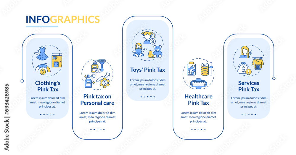2D pink tax vector infographics template with simple thin line icons ...