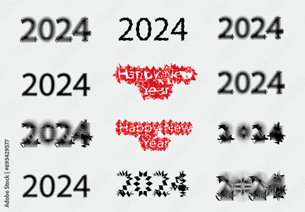 Set of 2024 Happy New Year logo text design. 2024 number design ...