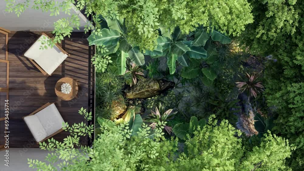 Animation of top view of modern contemporary style wooden terrace 3d ...