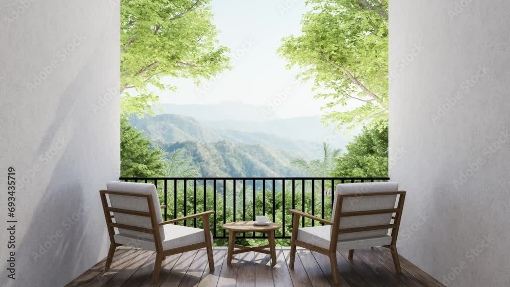 Animation of modern contemporary room terrace with nature view 3d ...